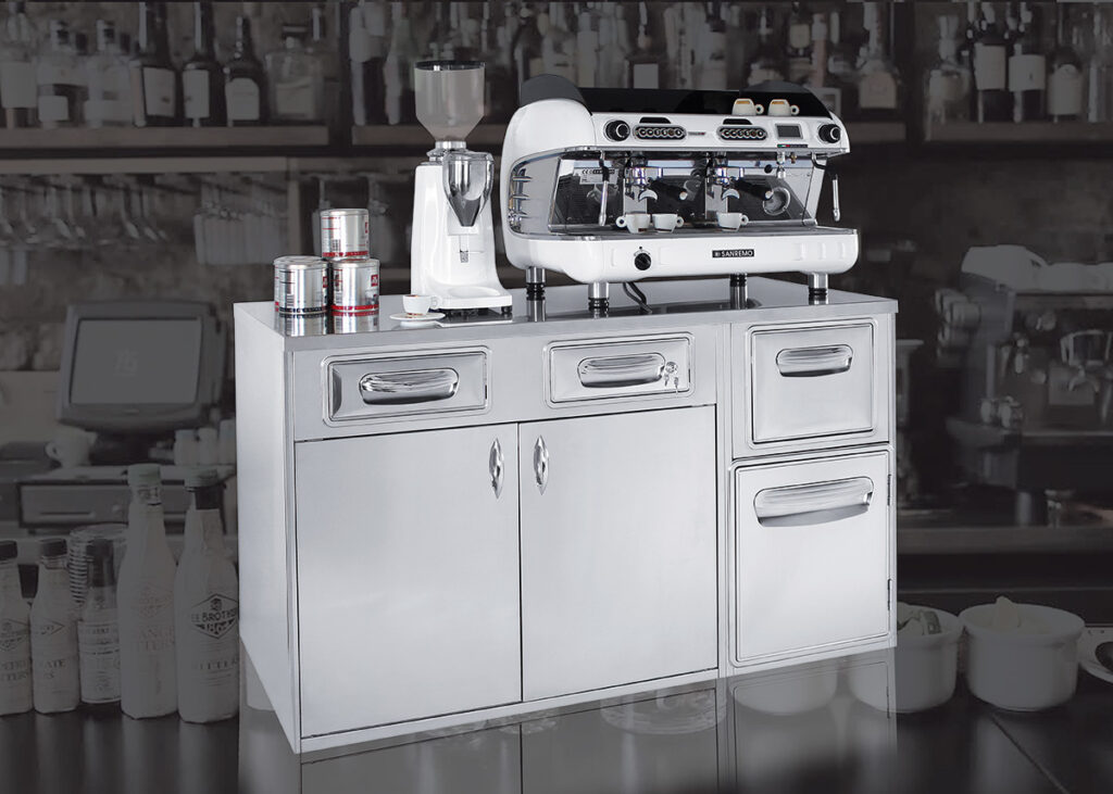 Coffee machine counter with complete equipment - Priolinox